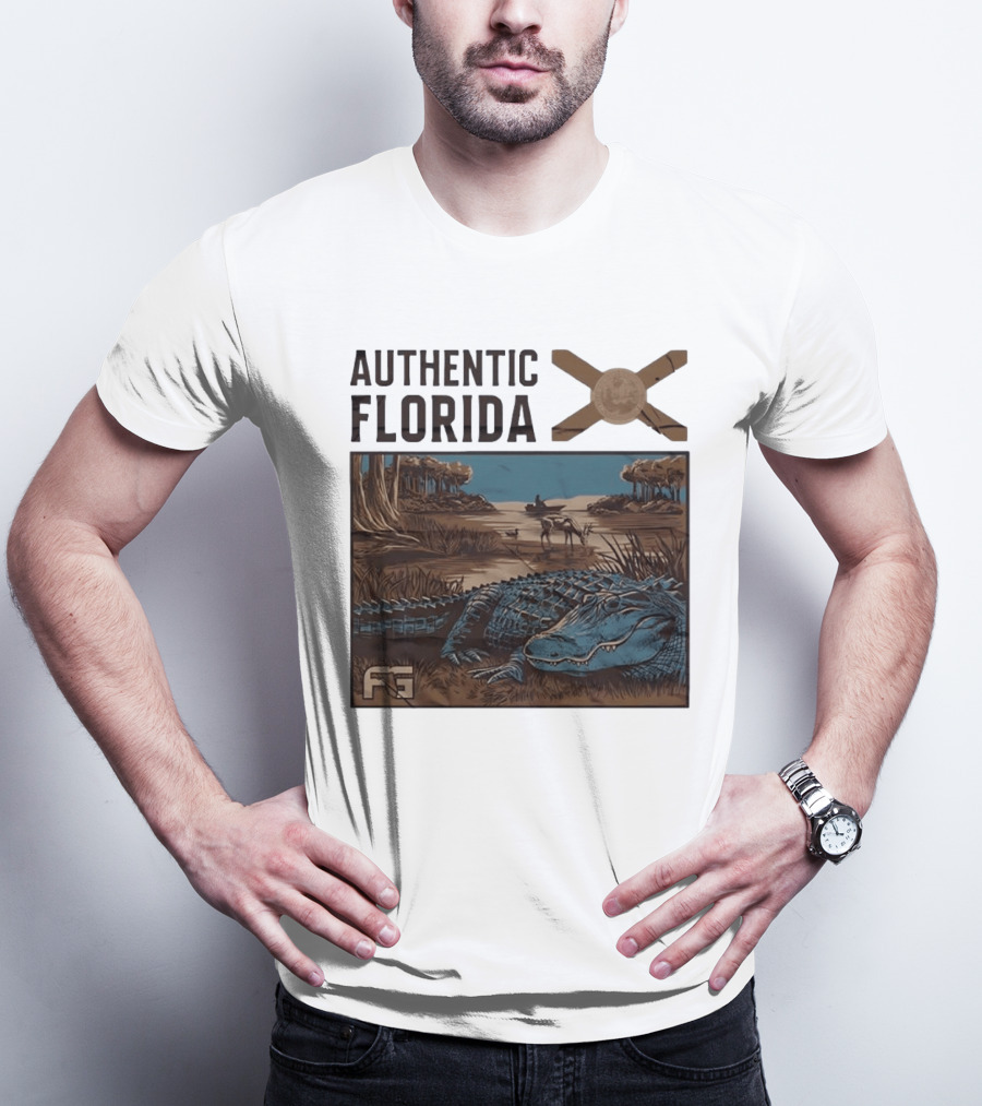 Authentic Florida Alligator With Canoe And Nature Scene T-Shirt