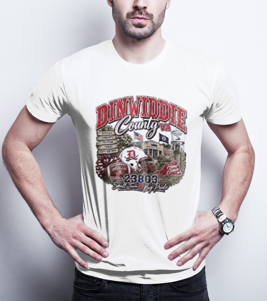 Dinwiddie County VA Generals South Side Strong 23803 Small Town Big Pride Home Grown Football Helmet Community Tradition Family T-Shirt