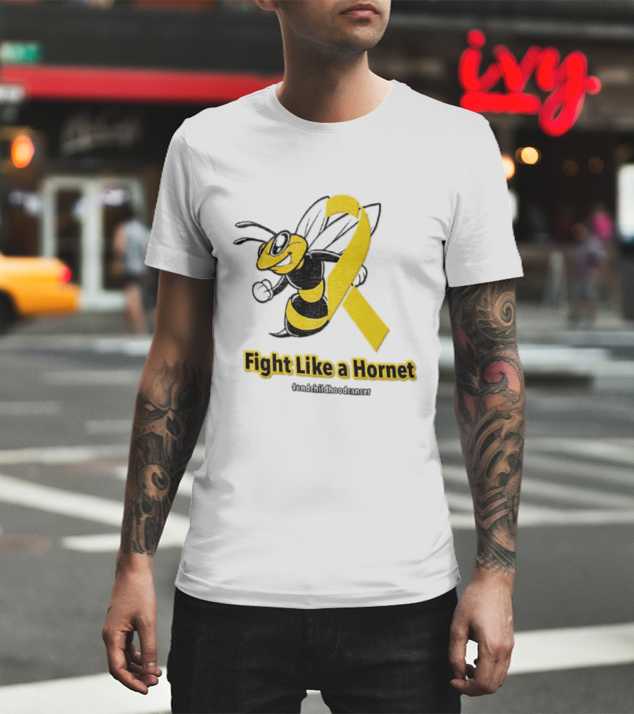 Fight Like A Hornet End Childhood Cancer Awareness Gold Ribbon T-Shirt