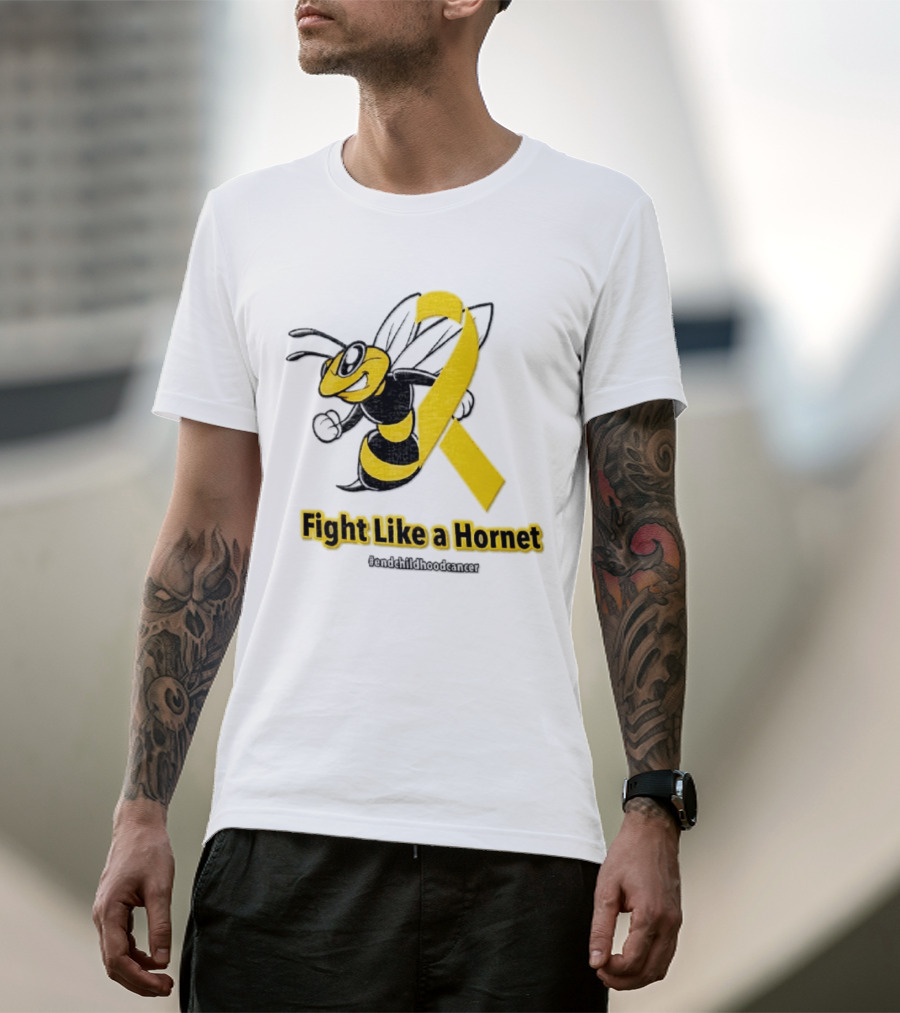 Fight Like A Hornet End Childhood Cancer Awareness Gold Ribbon T-Shirt