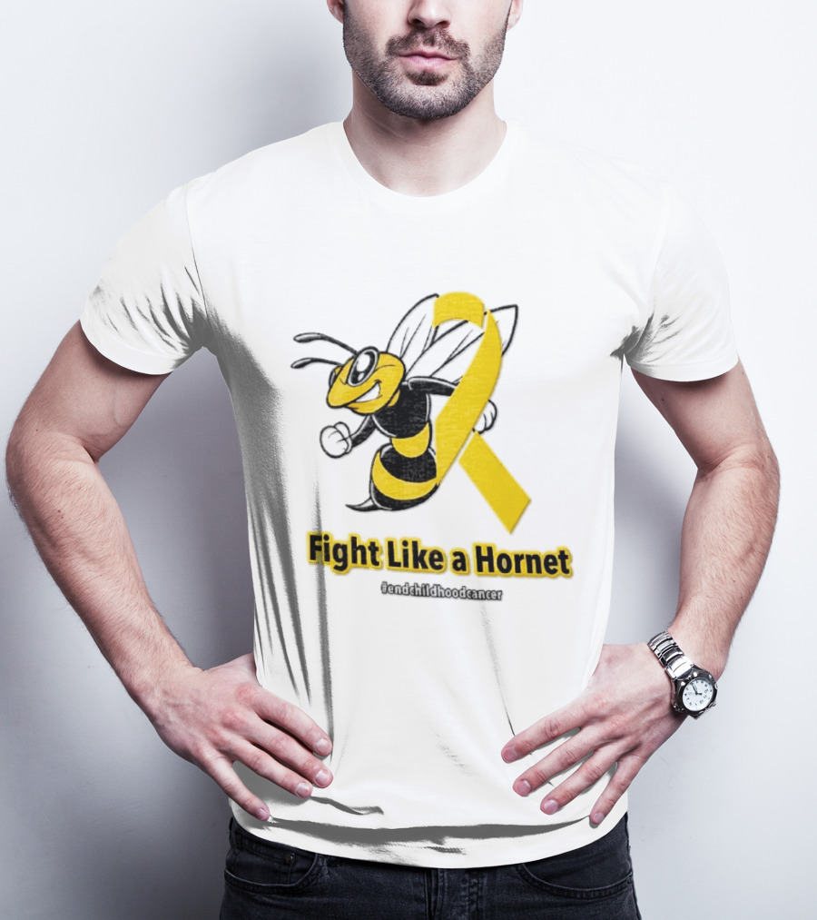 Fight Like A Hornet End Childhood Cancer Awareness Gold Ribbon T-Shirt