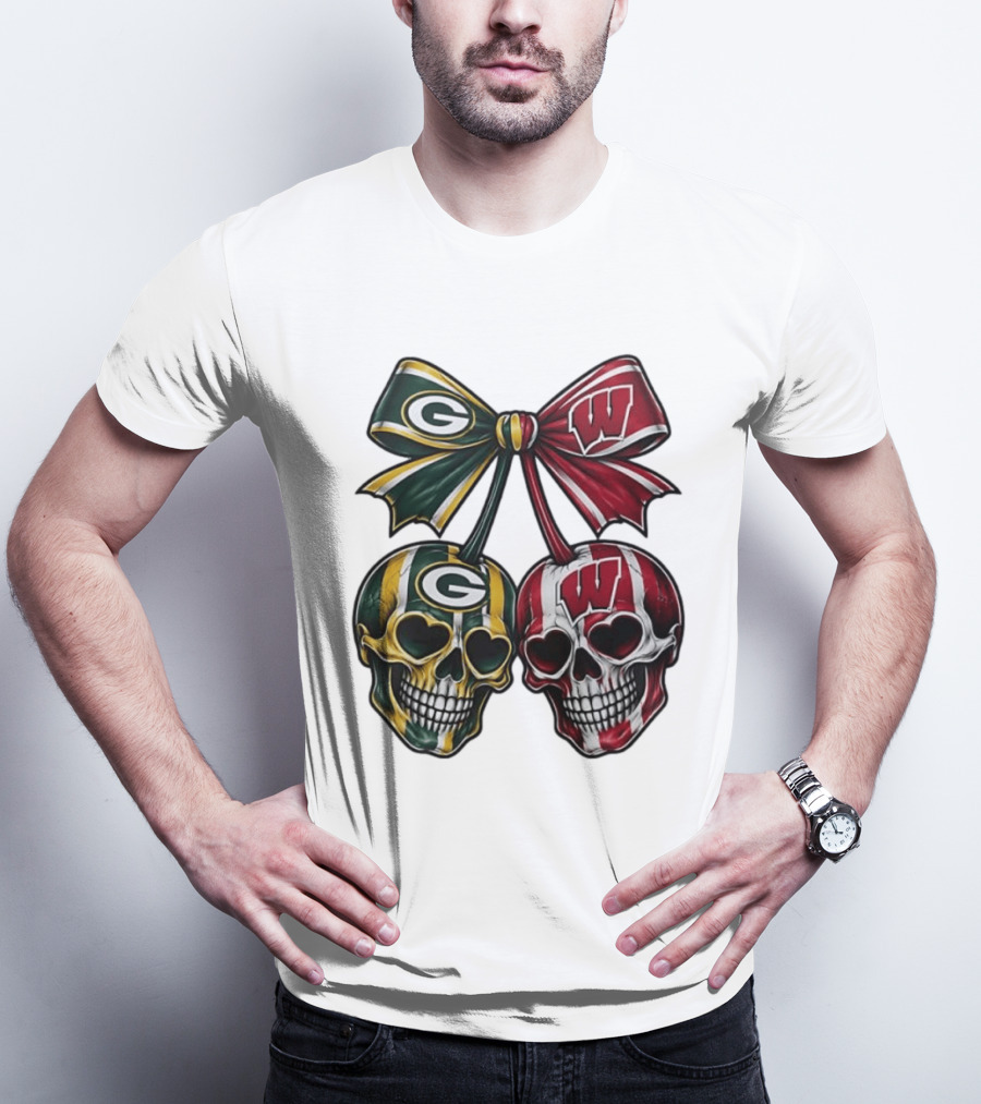 Green Bay Packers Wisconsin Badgers Skulls Bow T-Shirt