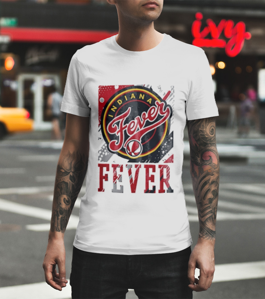 Indiana Fever WNBA Distressed Paint Splatter Basketball Logo Fever T-Shirt