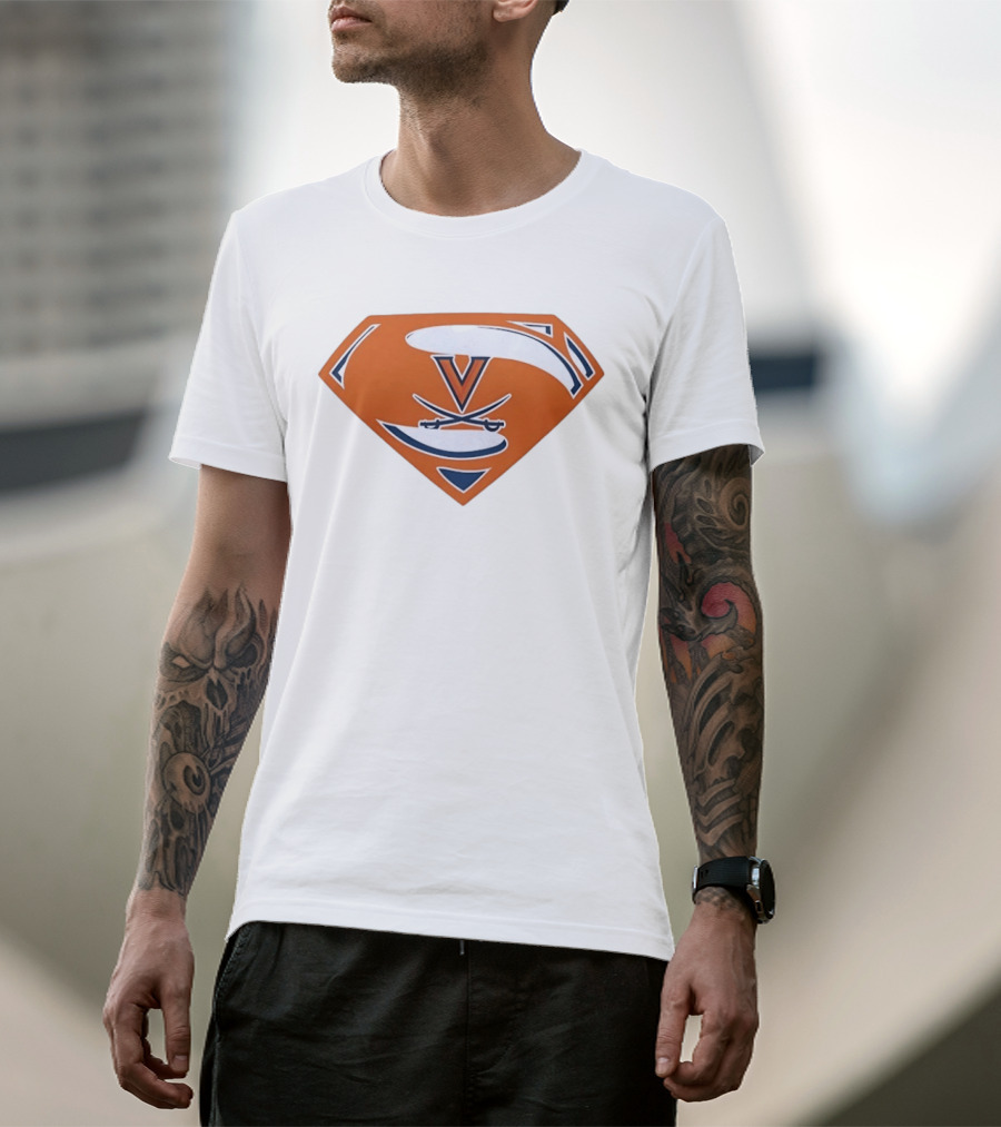 University Of Virginia Cavaliers Superman V Logo Crossed Sabers Orange T-Shirt