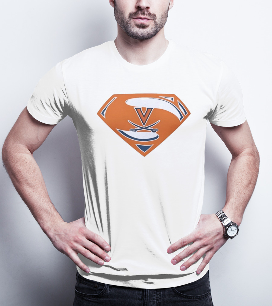 University Of Virginia Cavaliers Superman V Logo Crossed Sabers Orange T-Shirt