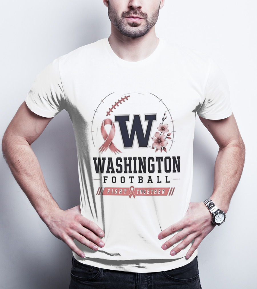 Washington Football Fight Together Breast Cancer Awareness Ribbon And Flowers T-Shirt