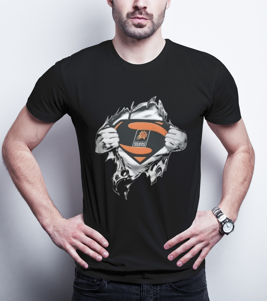 Phoenix Suns Superman Shield Ripped Chest NBA Hands Pulling Open T-Shirt