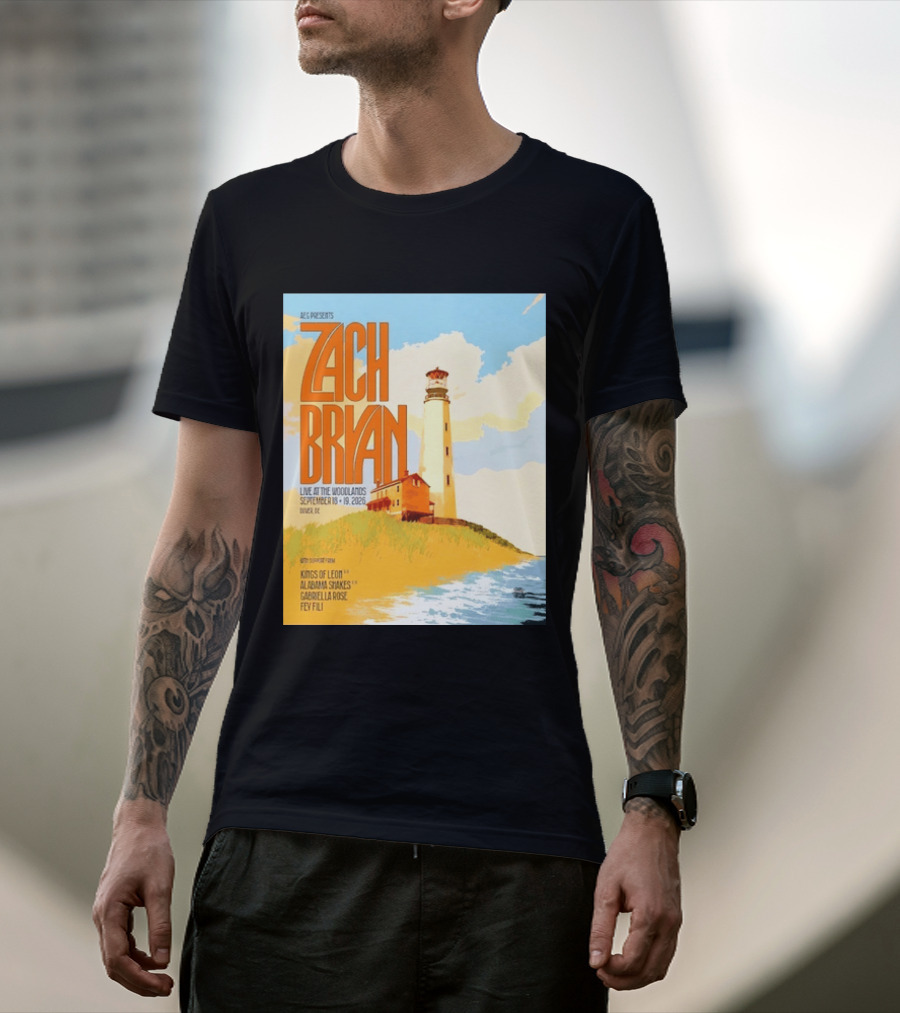 Zach Bryan Live At The Woodlands September 18 19 2026 Dover DE Kings Of Leon Alabama Shakes Gabriella Rose Feyi Fuli Concert T-Shirt