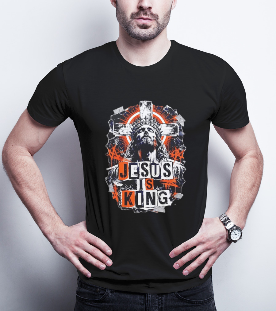 Jesus Is King Distressed Cross Grunge Style Bold Print T-Shirt