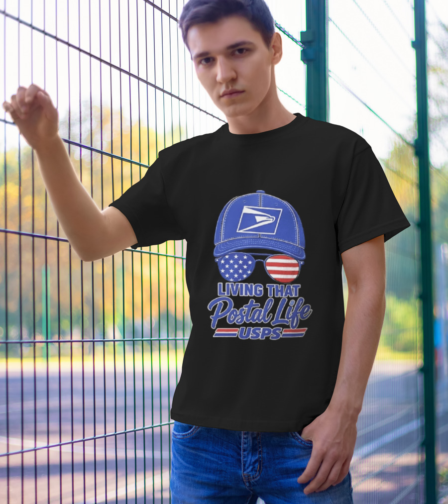 USPS Living That Postal Life United States Postal Service Hat And Sunglasses T-Shirt