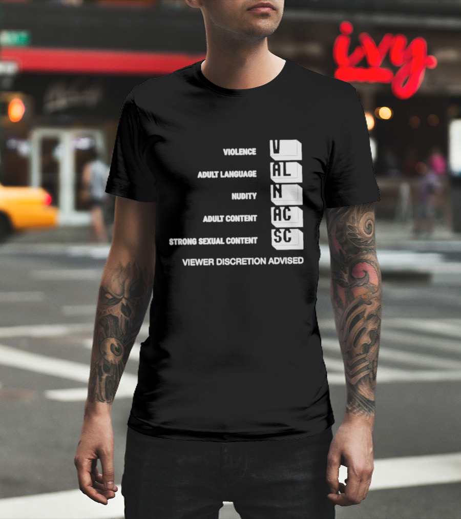 Viewer Discretion Advised Violence Adult Language Nudity Sexual Content T-Shirt