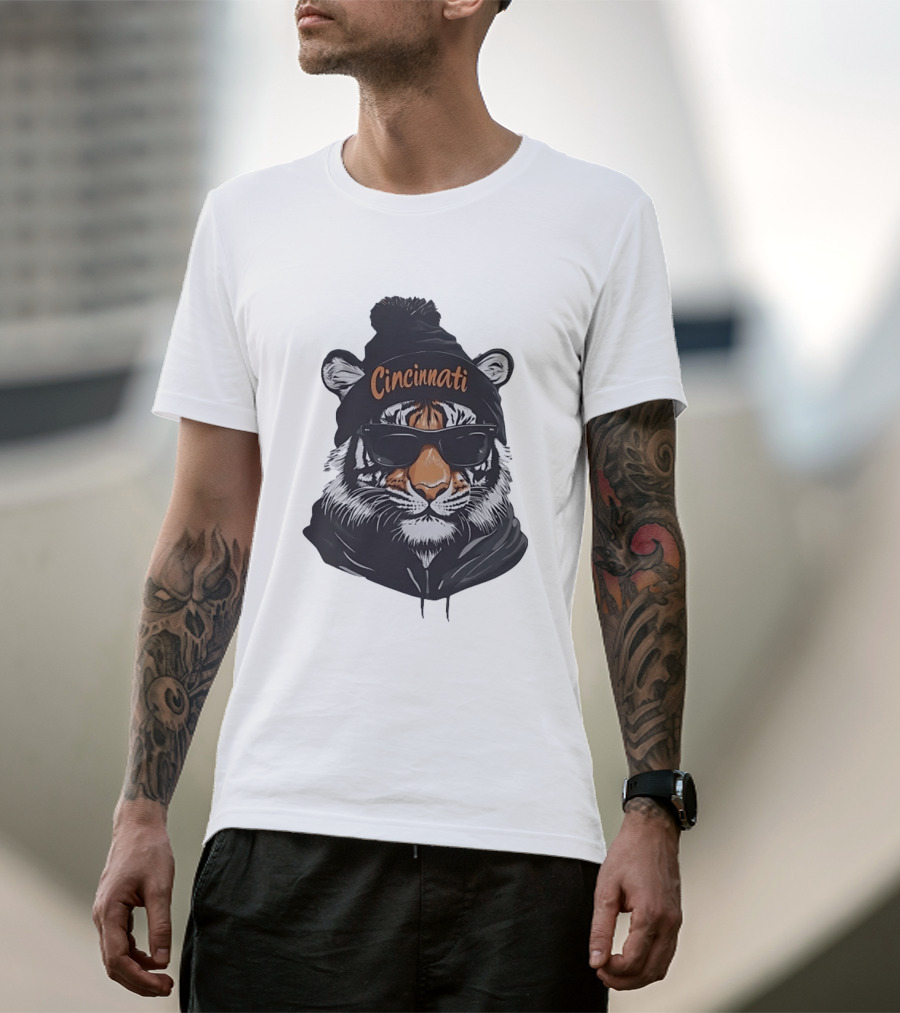 Cincinnati Tiger Beanie With Sunglasses T-Shirt