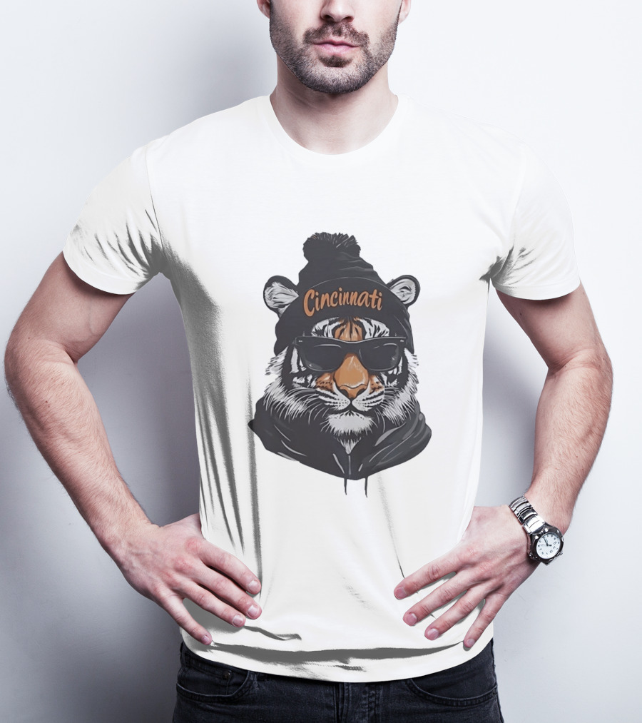 Cincinnati Tiger Beanie With Sunglasses T-Shirt