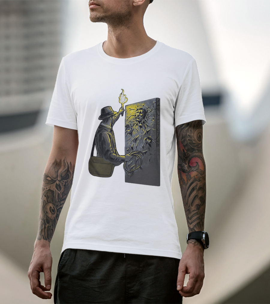 Indiana Jones Exploring Han Solo Frozen In Carbonite Mashup T-Shirt