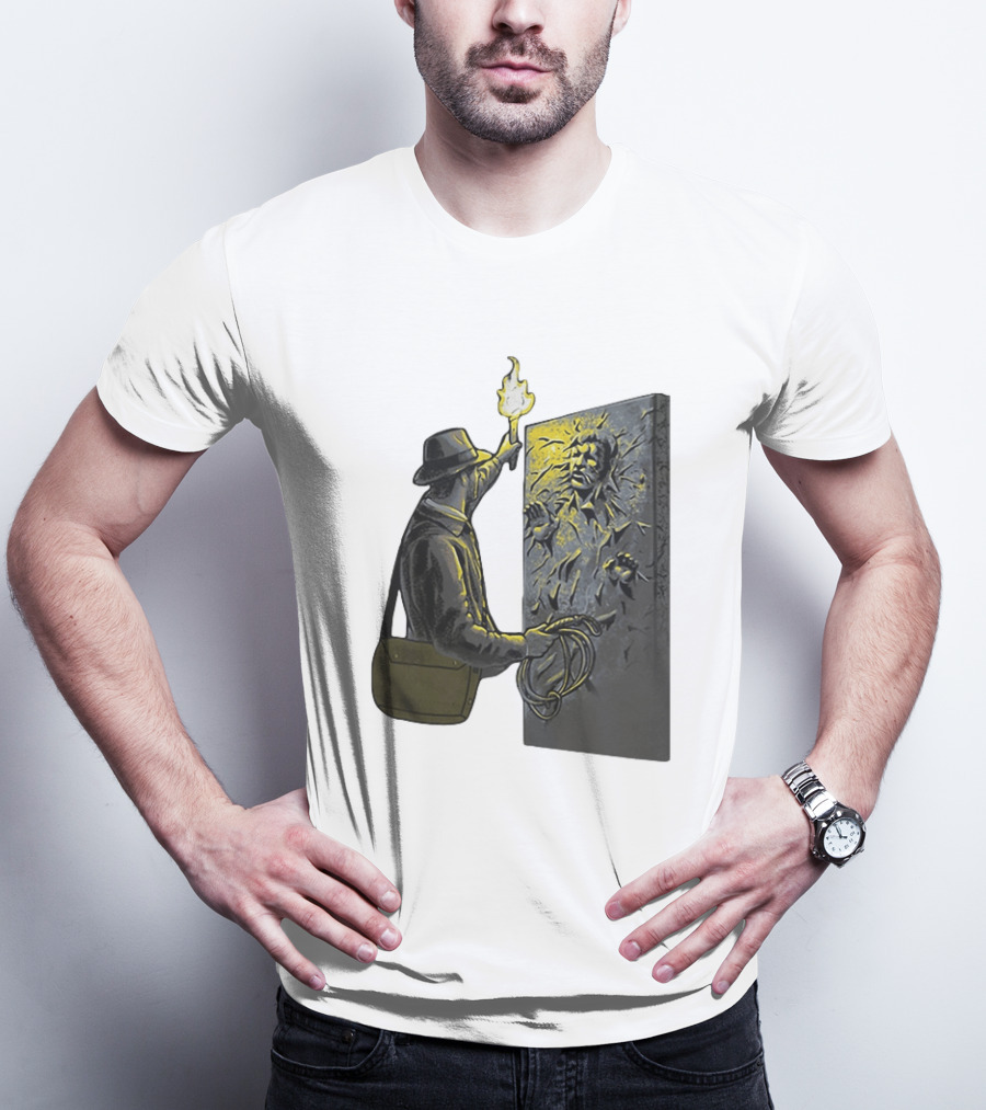 Indiana Jones Exploring Han Solo Frozen In Carbonite Mashup T-Shirt