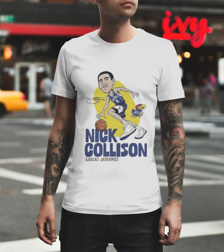 Nick Collison Kansas Jayhawks Basketball Caricature With Signature T-Shirt