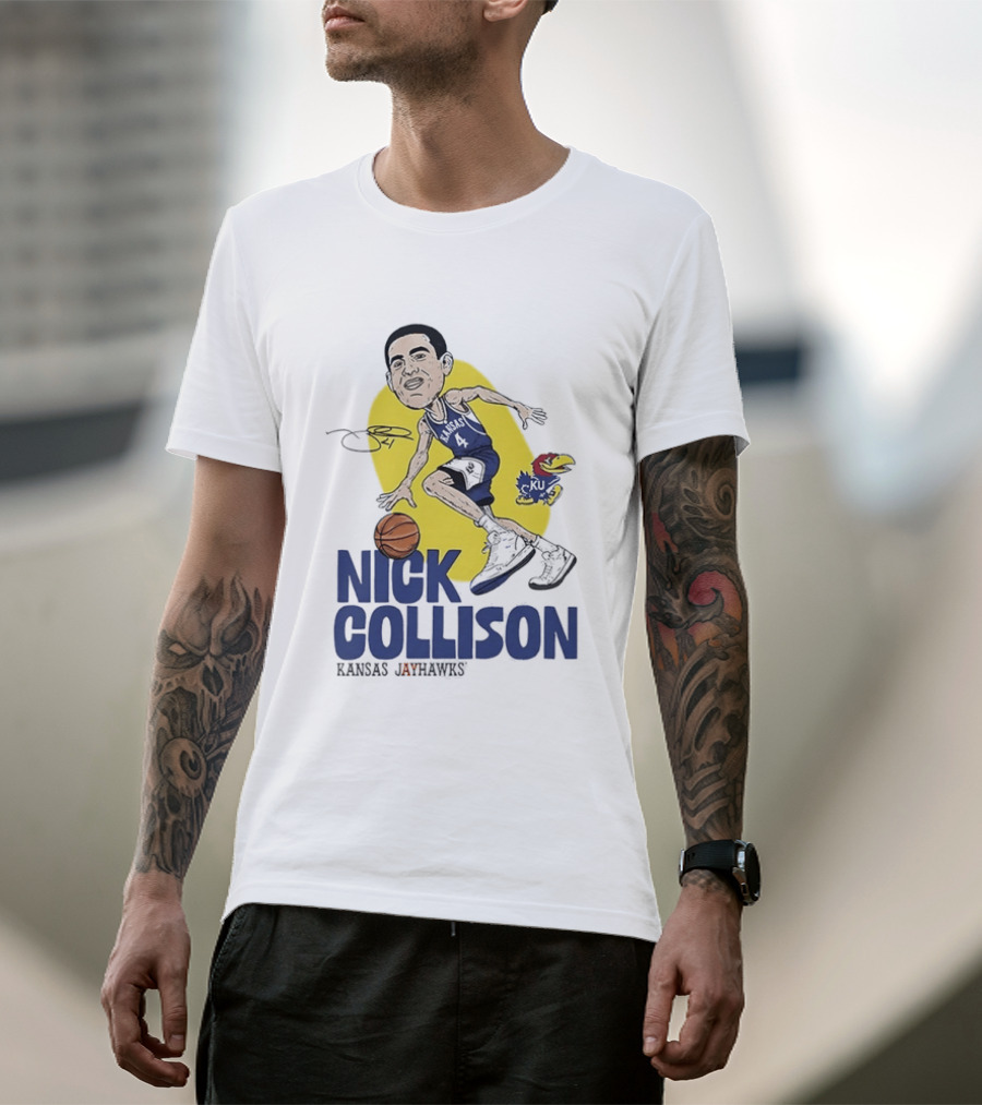 Nick Collison Kansas Jayhawks Basketball Caricature With Signature T-Shirt