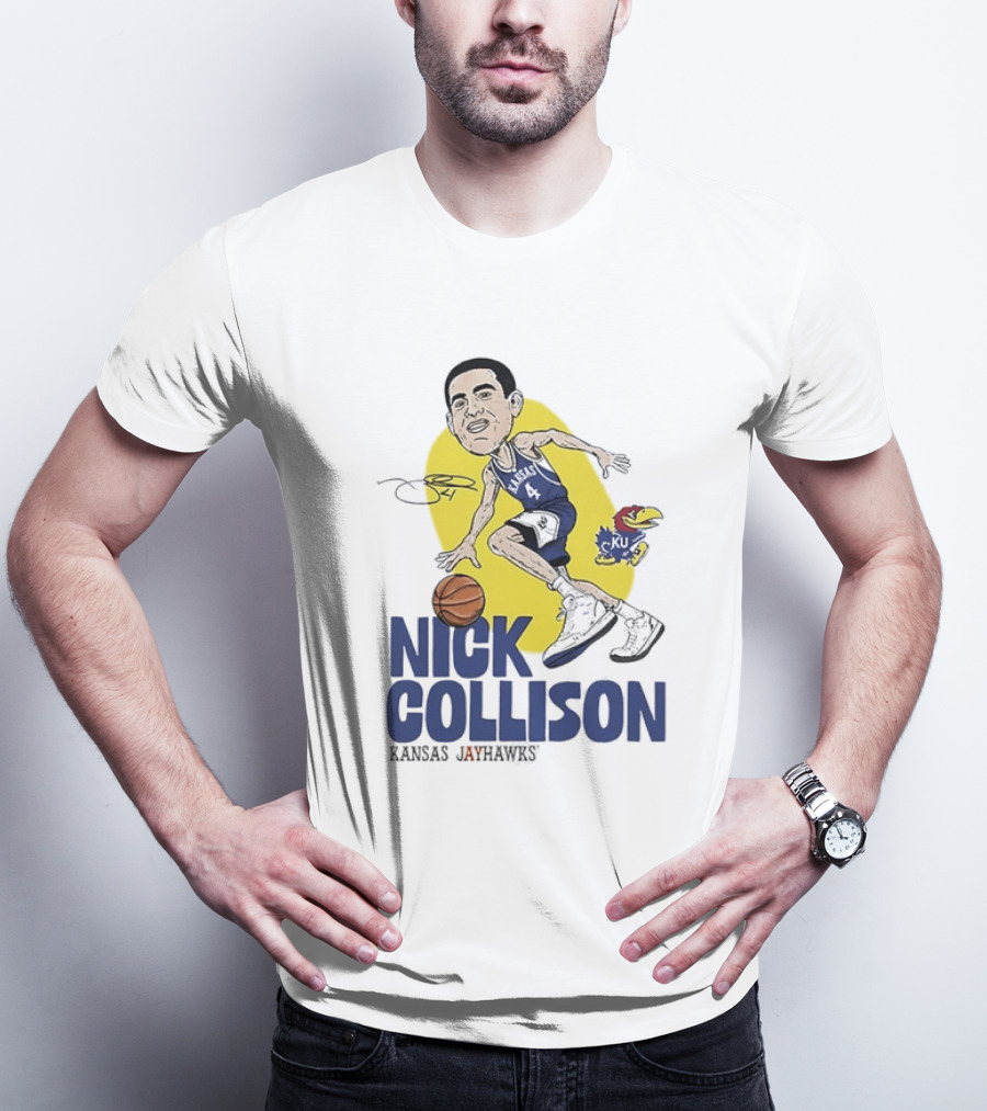 Nick Collison Kansas Jayhawks Basketball Caricature With Signature T-Shirt