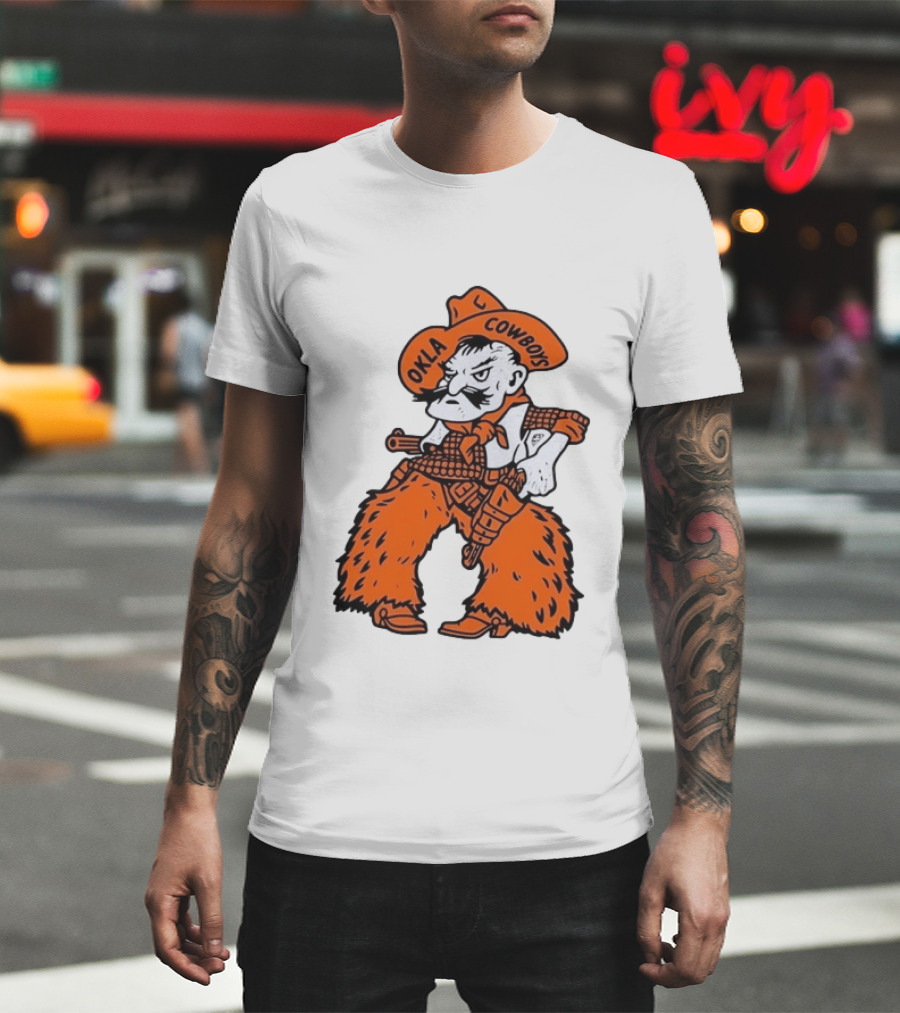 Oklahoma Cowboys Pistol Pete Orange Cowboy T-Shirt