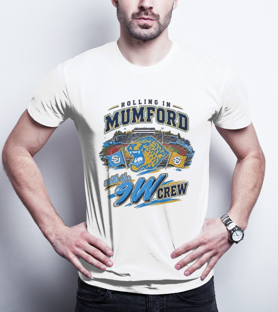 Rolling In Mumford With The 9W Crew SU College Sports Stadium Jaguar Flags T-Shirt