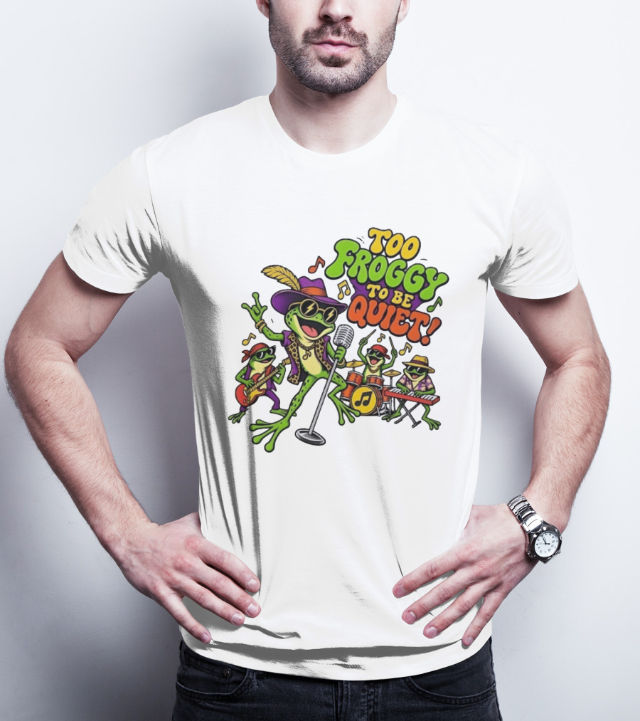 Too Froggy To Be Quiet Rock Band Frogs Group Playing Music T-Shirt