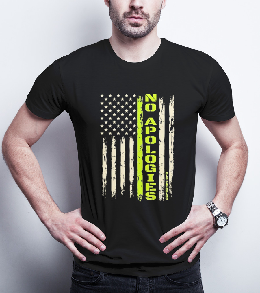 No Apologies Old PatrolHQ Distressed American Flag Vertical Stripes Stars T-Shirt