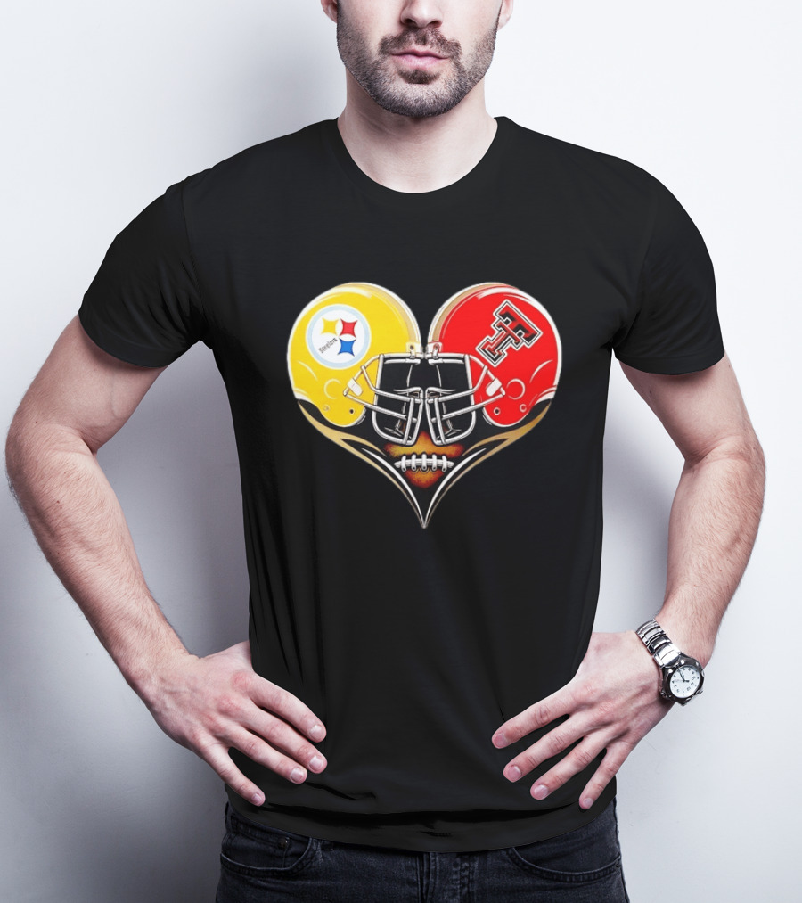 Pittsburgh Steelers Texas Tech Red Raiders Football Helmets Heart T-Shirt