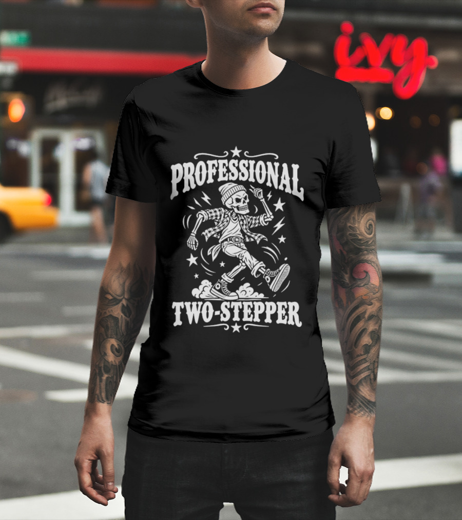 Professional Two Stepper Skeleton Dancer With Stars And Lightning T-Shirt