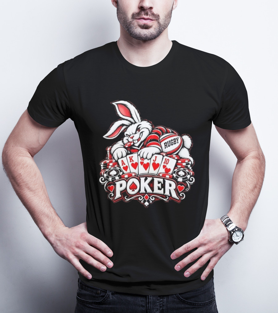 Rugby Poker Rabbit Royal Flush Card Game T-Shirt