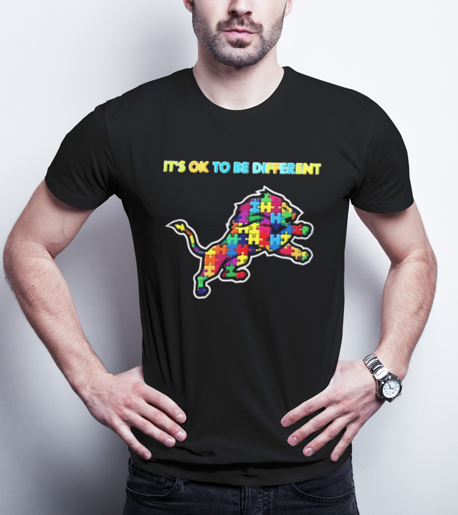 Detroit Lions It's OK To Be Different Colorful Jigsaw Puzzle T-Shirt
