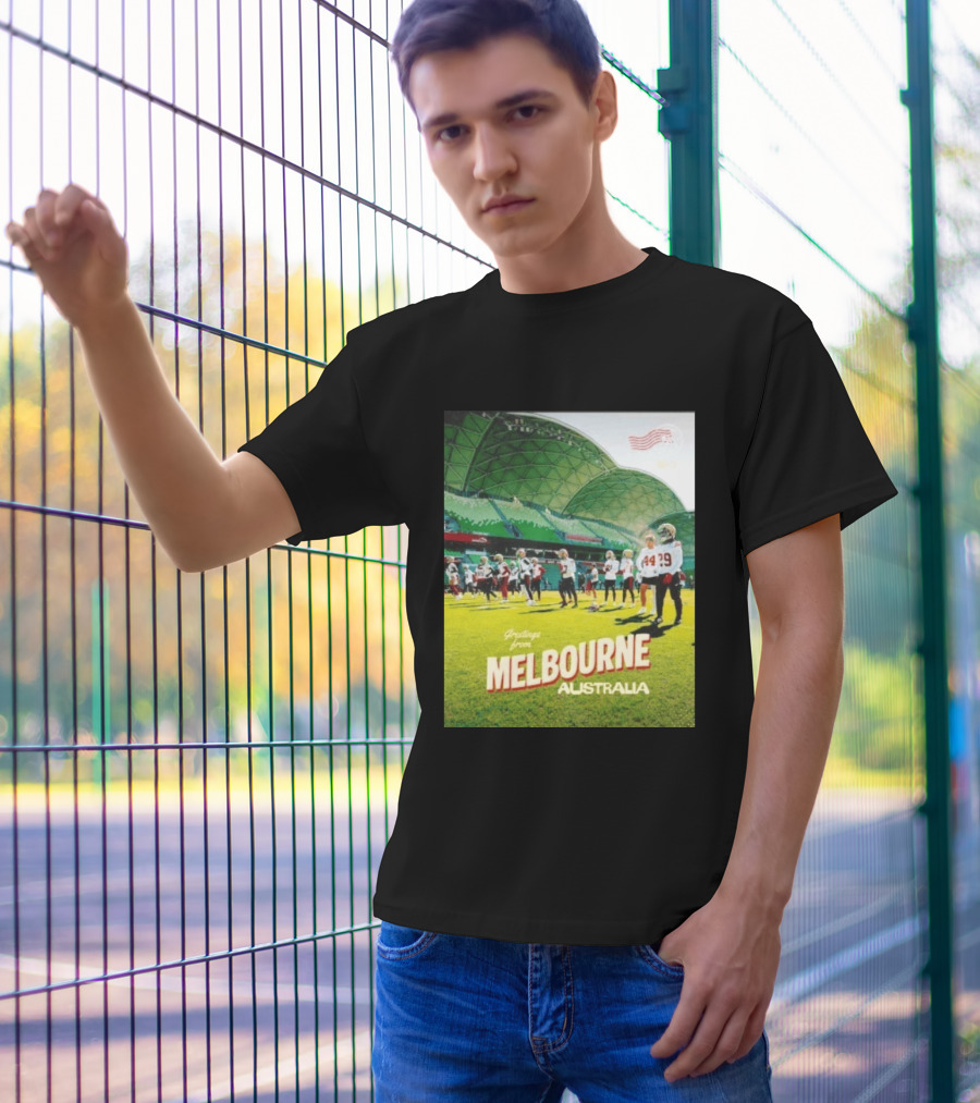San Francisco 49ers Greetings From Melbourne Australia Day 4 Football Practice T-Shirt