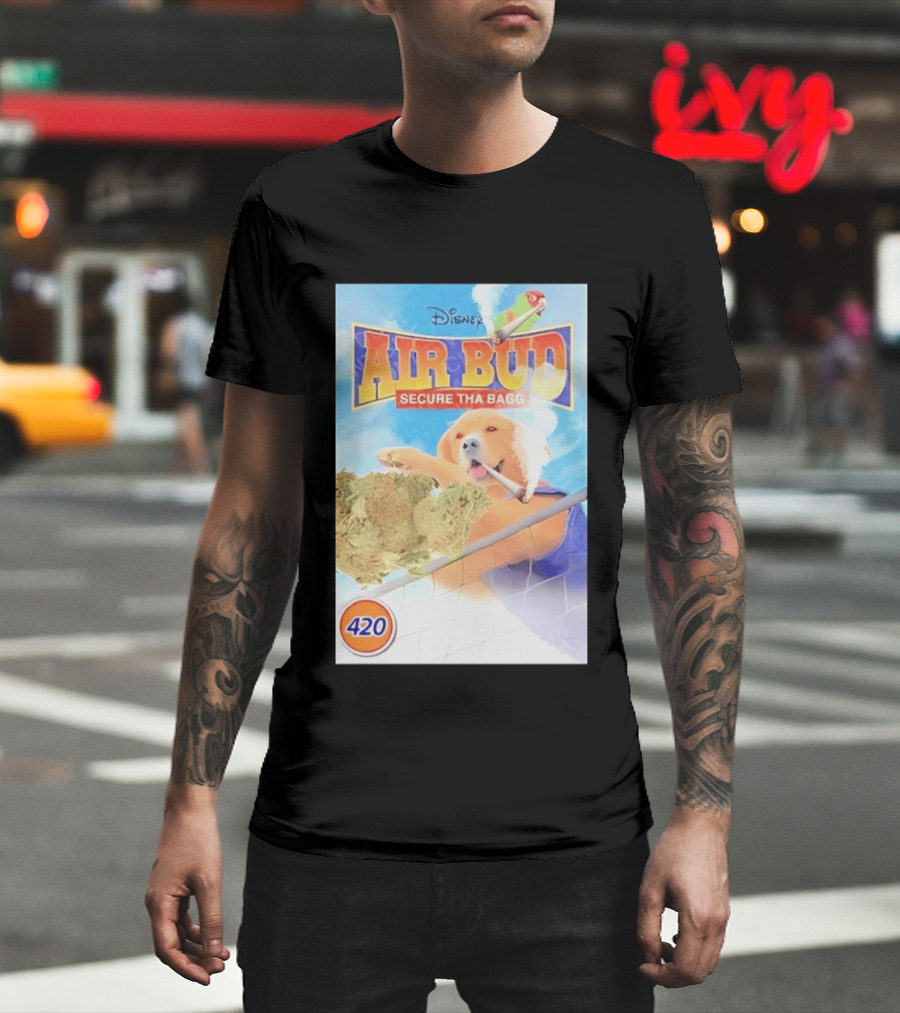 Disney Air Bud Secure Tha Bagg 420 Meme Basketball Dog Smoking T-Shirt