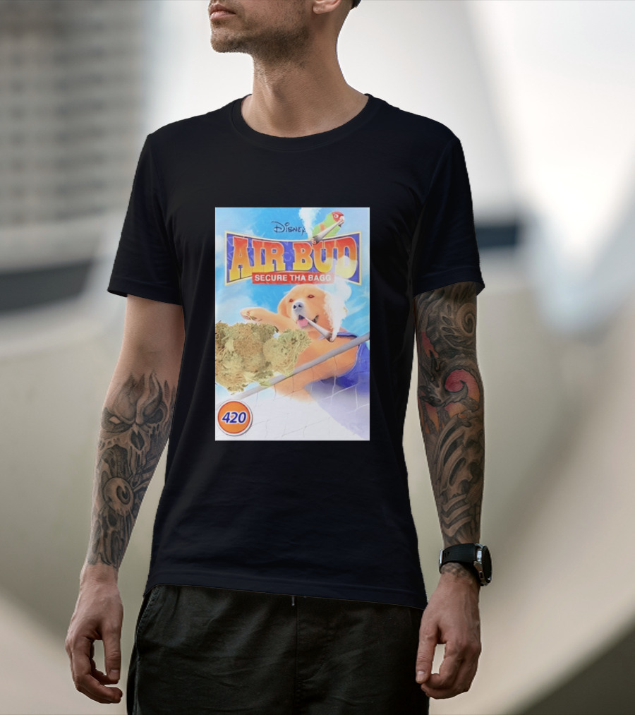 Disney Air Bud Secure Tha Bagg 420 Meme Basketball Dog Smoking T-Shirt