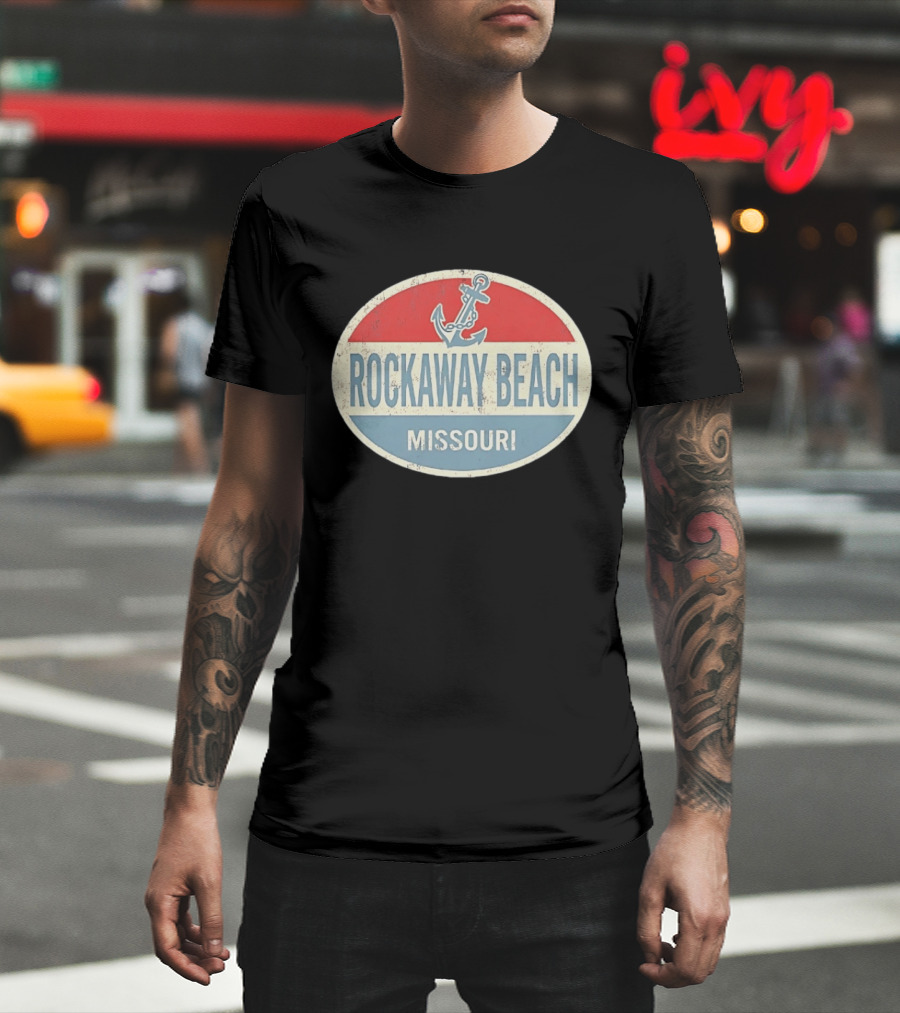 Rockaway Beach Missouri Distressed Anchor Red White Blue Vintage Look T-Shirt