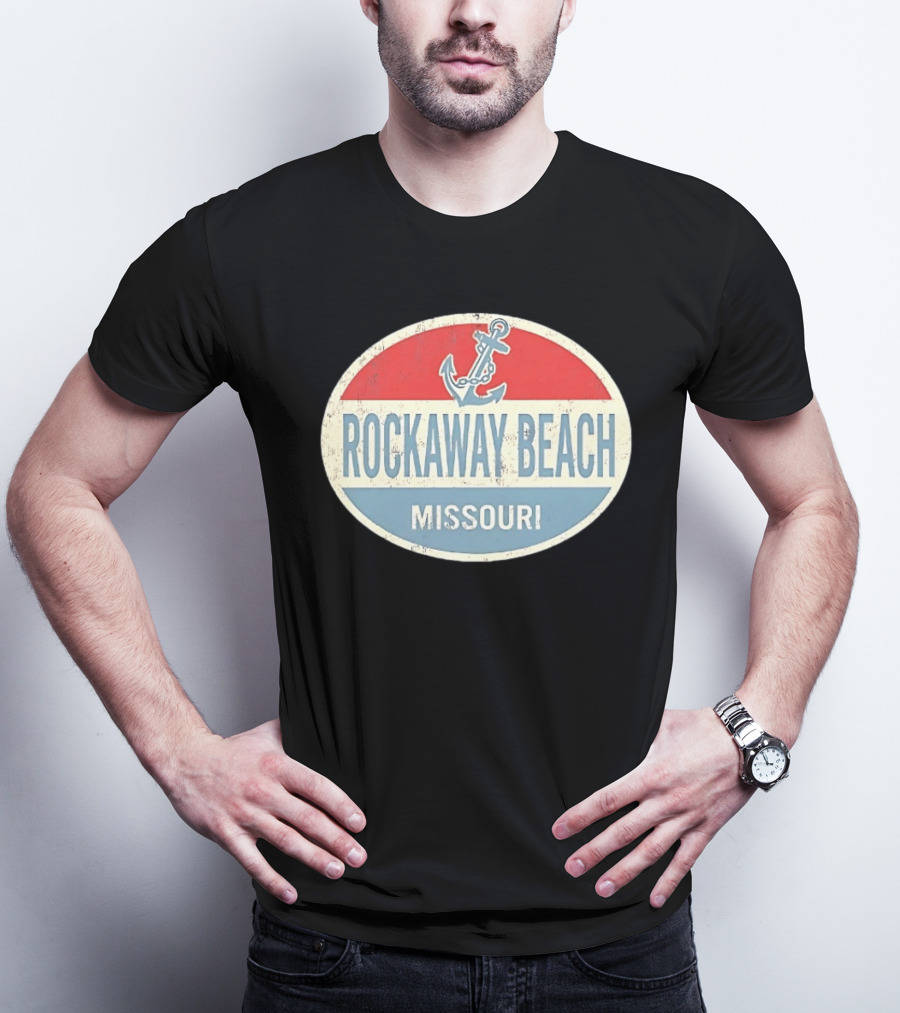 Rockaway Beach Missouri Distressed Anchor Red White Blue Vintage Look T-Shirt