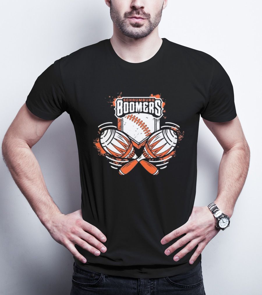 Schaumburg Boomers Baseball Distressed Emblem With Bats And Ball T-Shirt