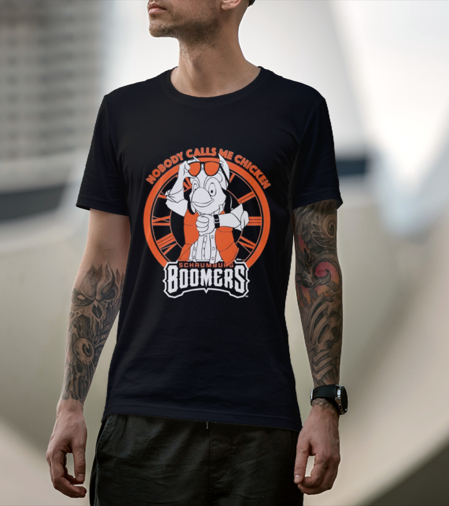 Schaumburg Boomers Nobody Calls Me Chicken Baseball Team Orange And White T-Shirt
