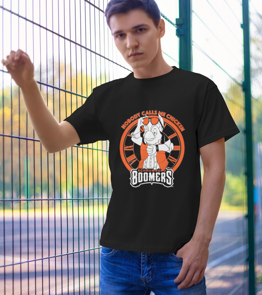 Schaumburg Boomers Nobody Calls Me Chicken Baseball Team Orange And White T-Shirt