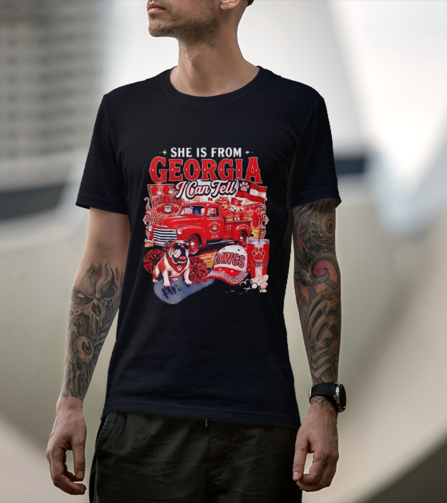 She Is From Georgia I Can Tell Bulldogs Dawgs Red Truck T-Shirt