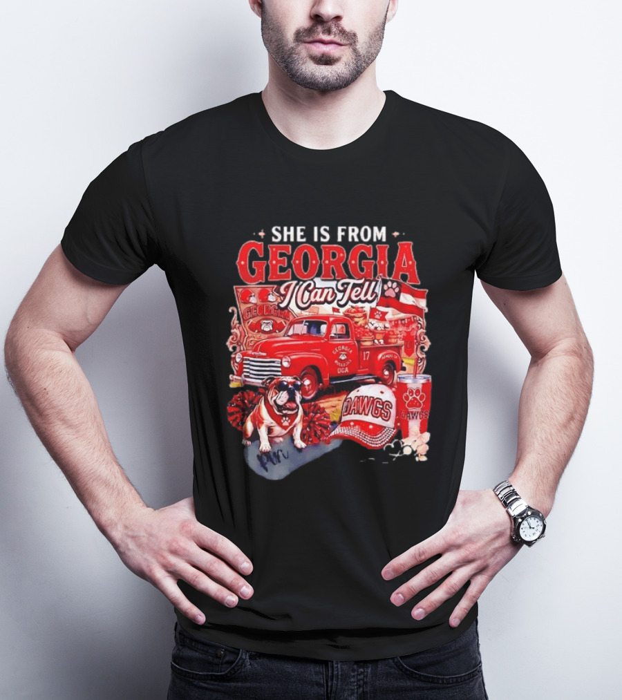 She Is From Georgia I Can Tell Bulldogs Dawgs Red Truck T-Shirt