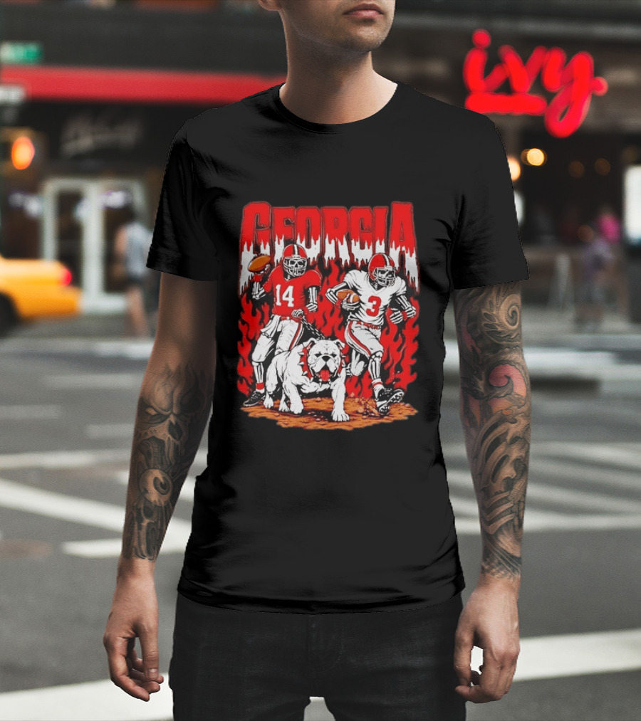 Georgia Bulldogs Football Skeleton Players 14 And 3 With Bulldog T-Shirt
