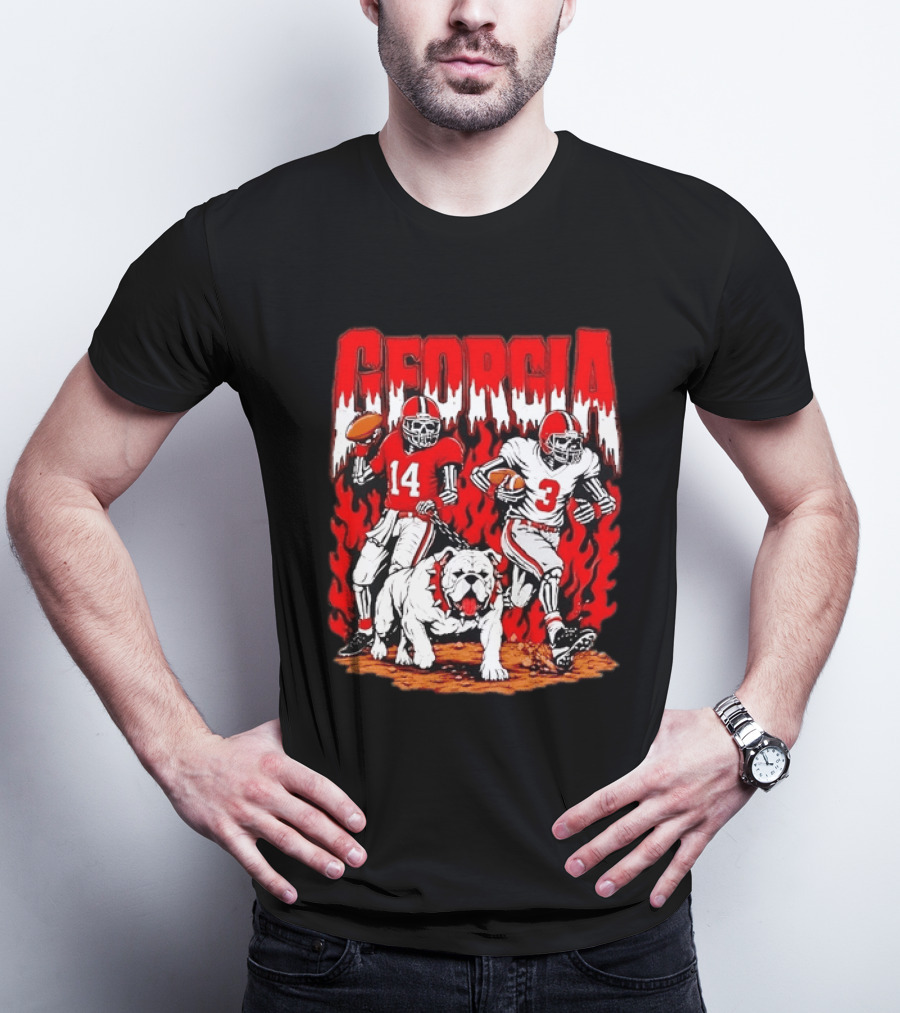 Georgia Bulldogs Football Skeleton Players 14 And 3 With Bulldog T-Shirt