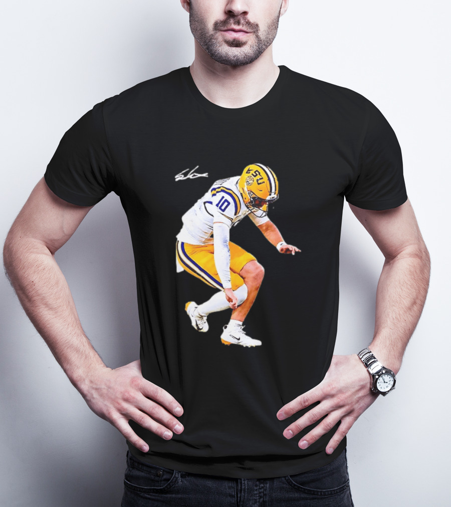 Joe Burrow LSU Tigers Number 10 Football Player Signature T-Shirt