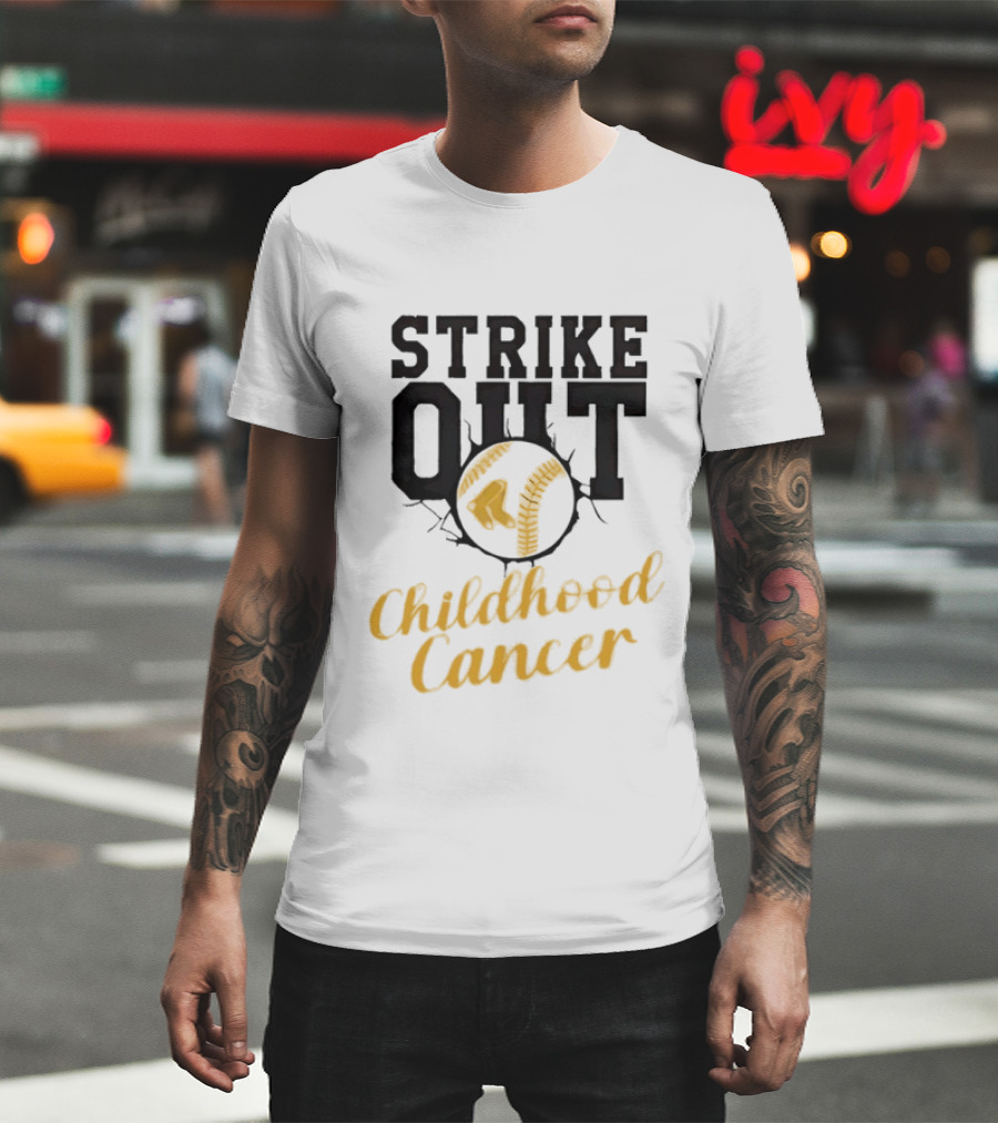 Strike Out Childhood Cancer Boston Red Sox Baseball Team Awareness T-Shirt
