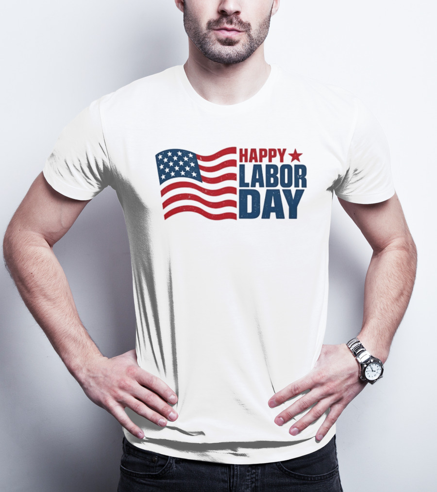 Happy Labor Day Distressed American Flag Stars Stripes T-Shirt