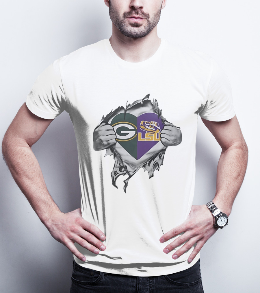 Green Bay Packers LSU Tigers Heart T-Shirt