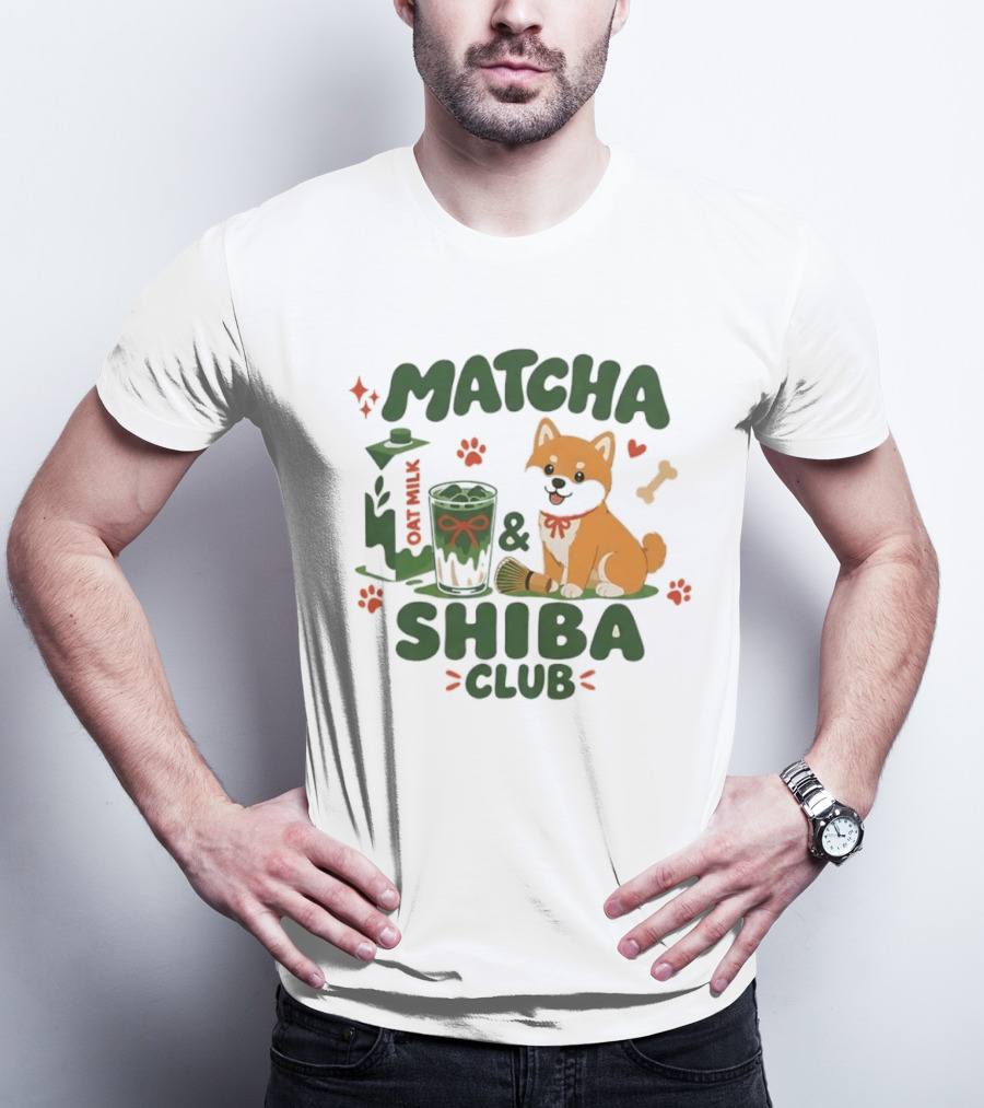 Matcha Shiba Club Oat Milk Dog Lover Tea Aesthetic T-Shirt
