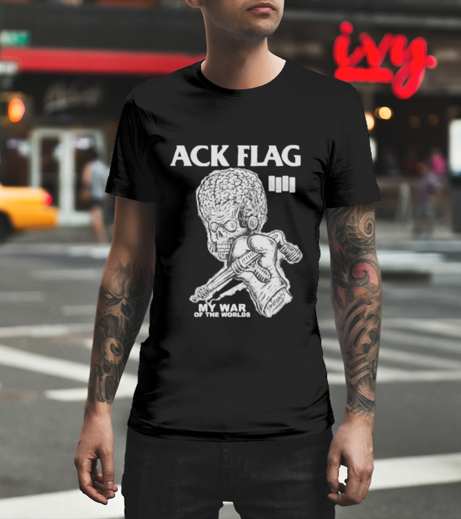 ACK Flag Mars Attacks War Of The Worlds Black Flag Mashup T-Shirt