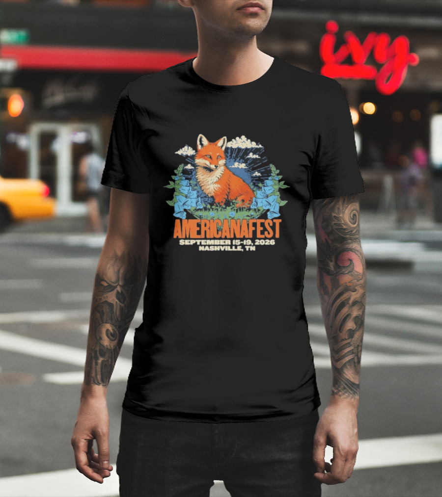 Americanafest 2026 Nashville September 15 19 Fox And Blue Flowers T-Shirt