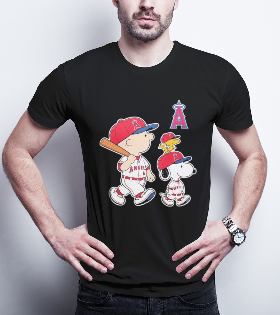 Charlie Brown Snoopy Woodstock Los Angeles Angels Baseball Team T-Shirt